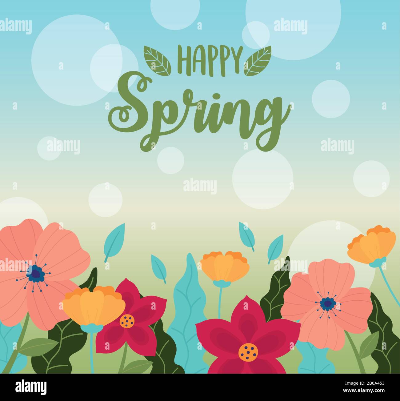 happy spring flowers petals decoration blurred background vector ...