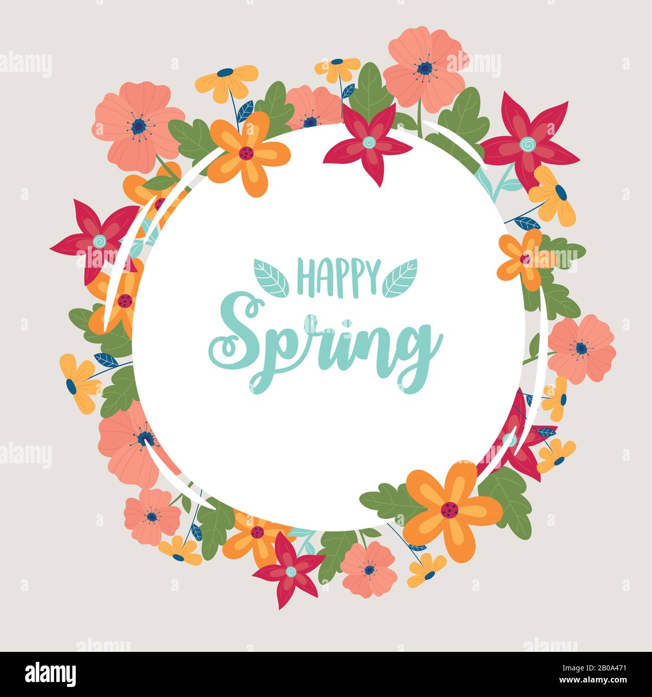 happy spring round banner flowers frame decoration vector illustration ...