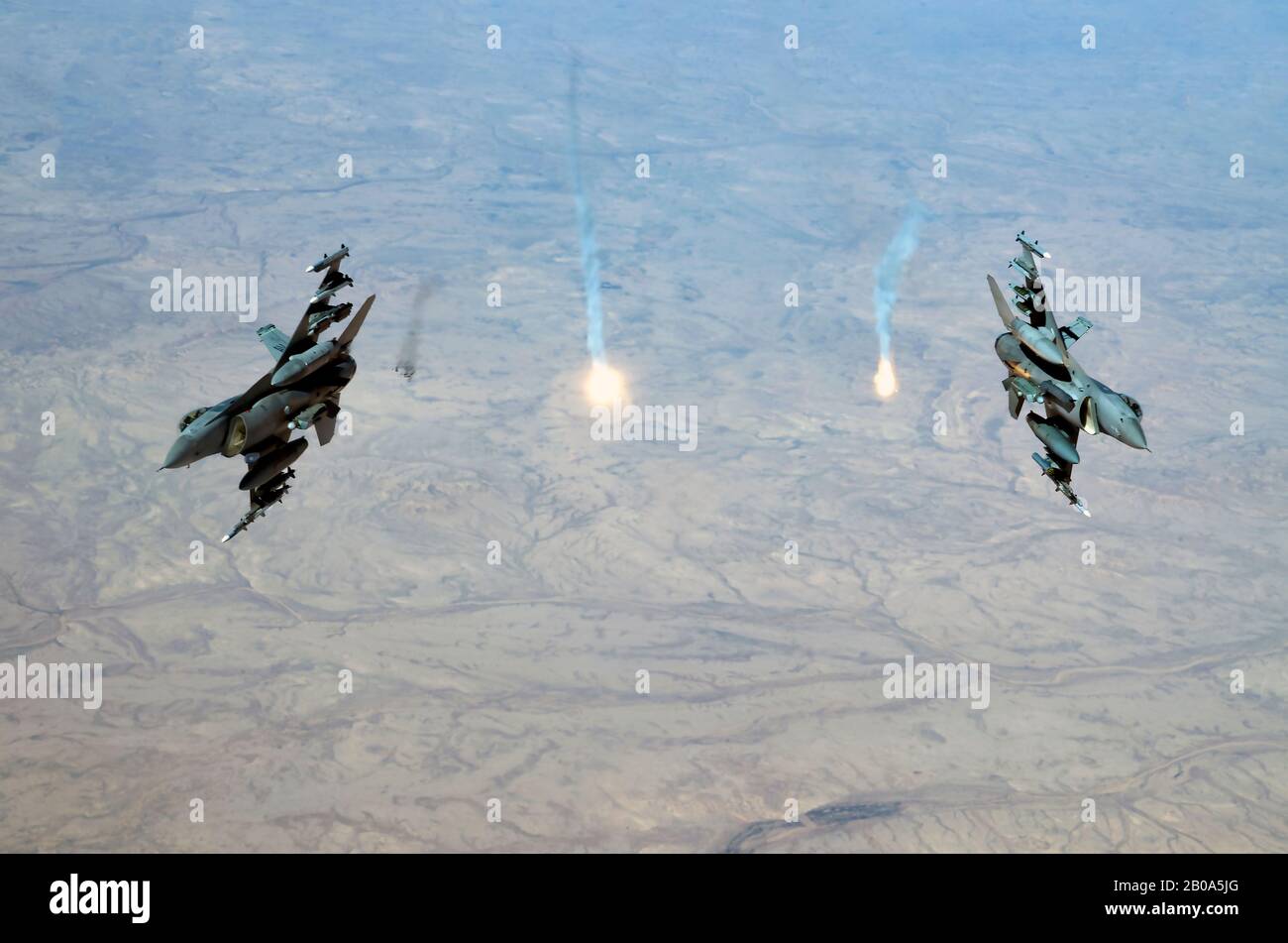 Two U.S. Air Force F-16 Fighting Falcon fighter jet, assigned to the ...