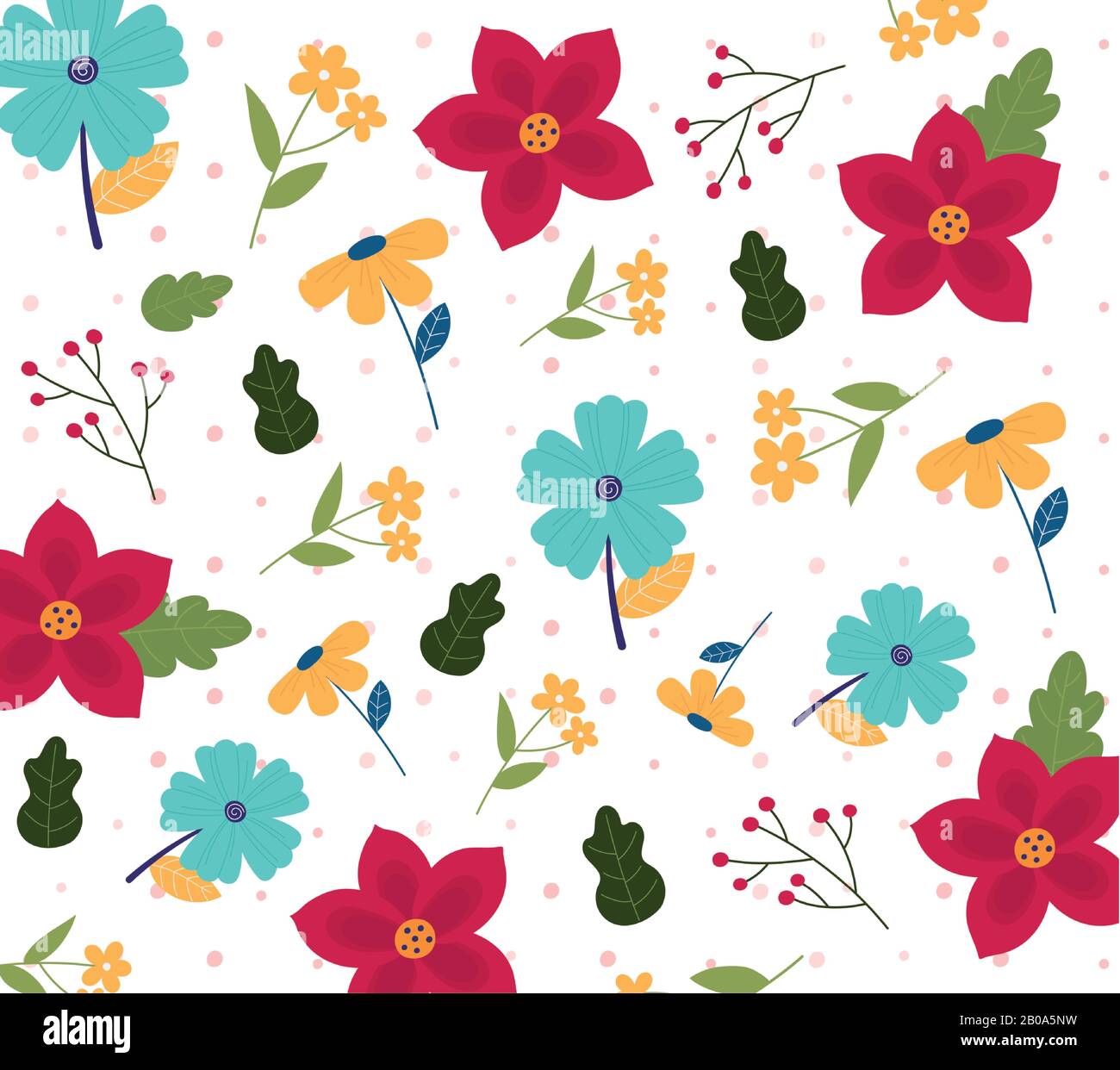 happy spring flowers floral leaves foliage background vector ...