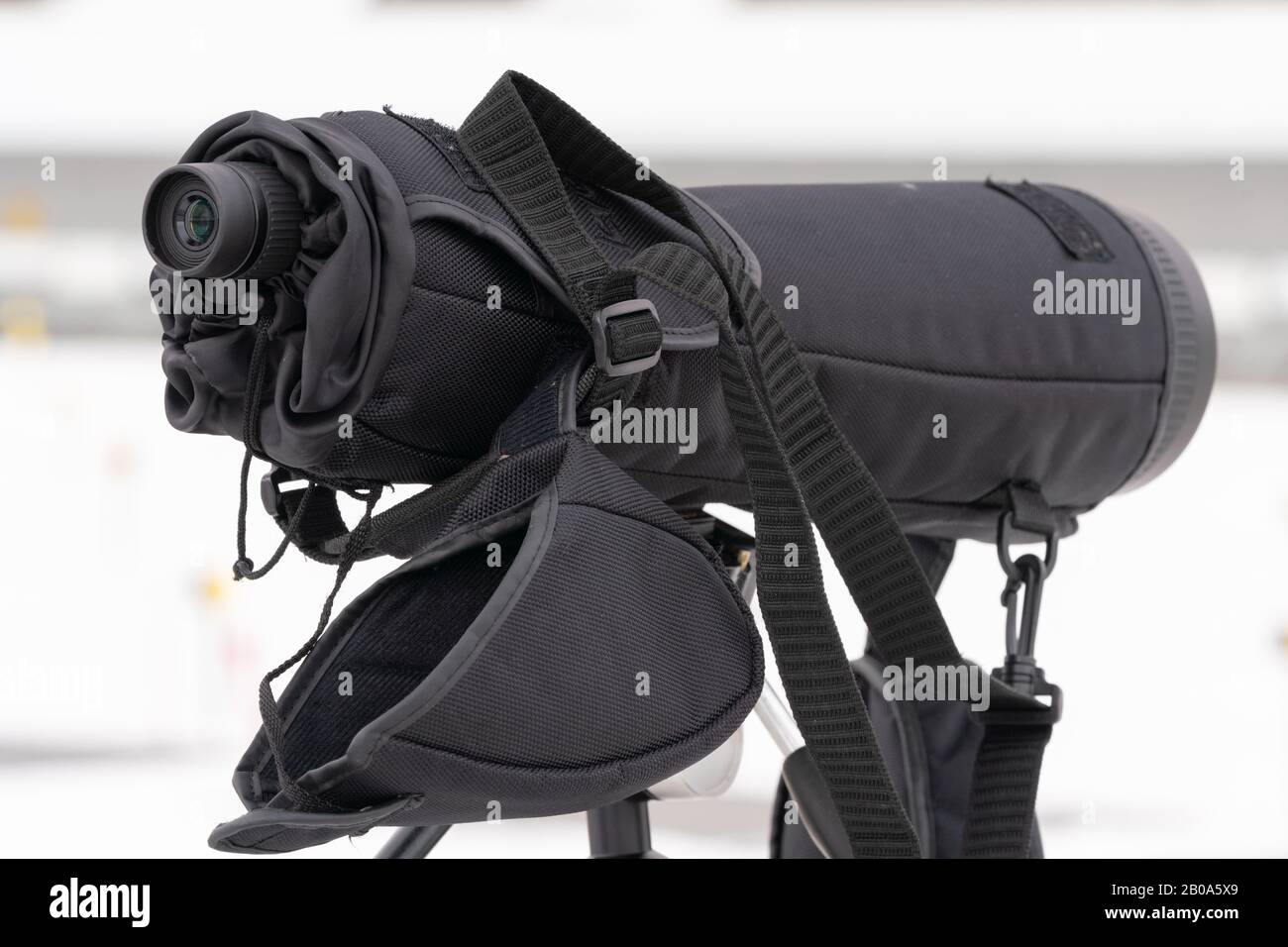 Close-up view of professional sports monocle looking at shooting range ...