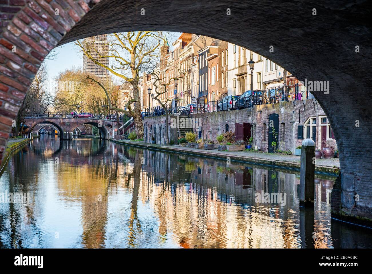 Utrecht, Netherlands - January 06, 2020. Water canal in downtown under ...