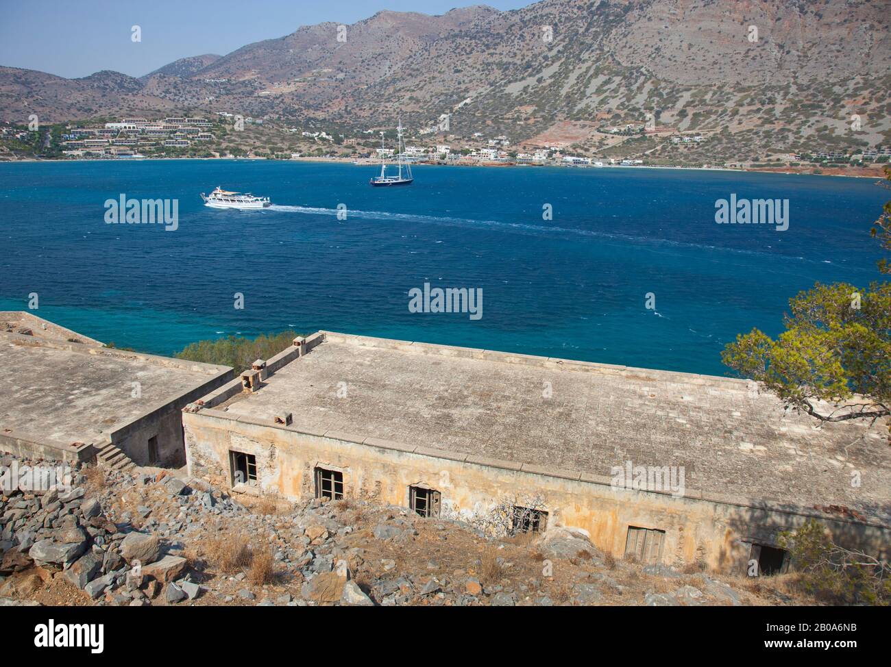 View from the island of Spinalonga, a former leper colony, looking ...