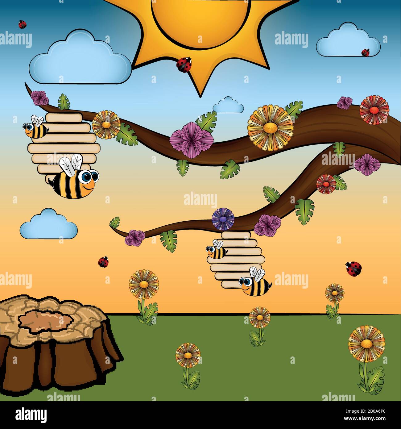 Beautiful spring landscape cartoon Stock Vector Image & Art - Alamy