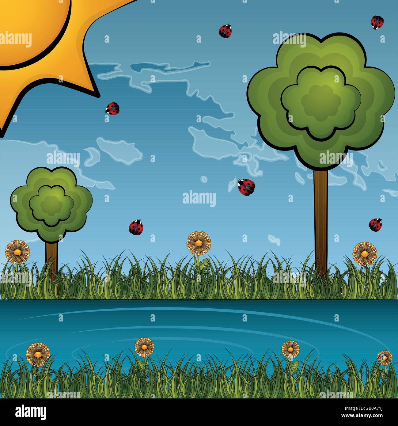 Beautiful spring landscape cartoon Stock Vector Image & Art - Alamy