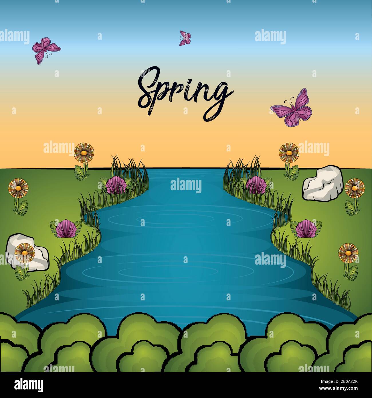 Beautiful spring landscape cartoon Stock Vector Image & Art - Alamy