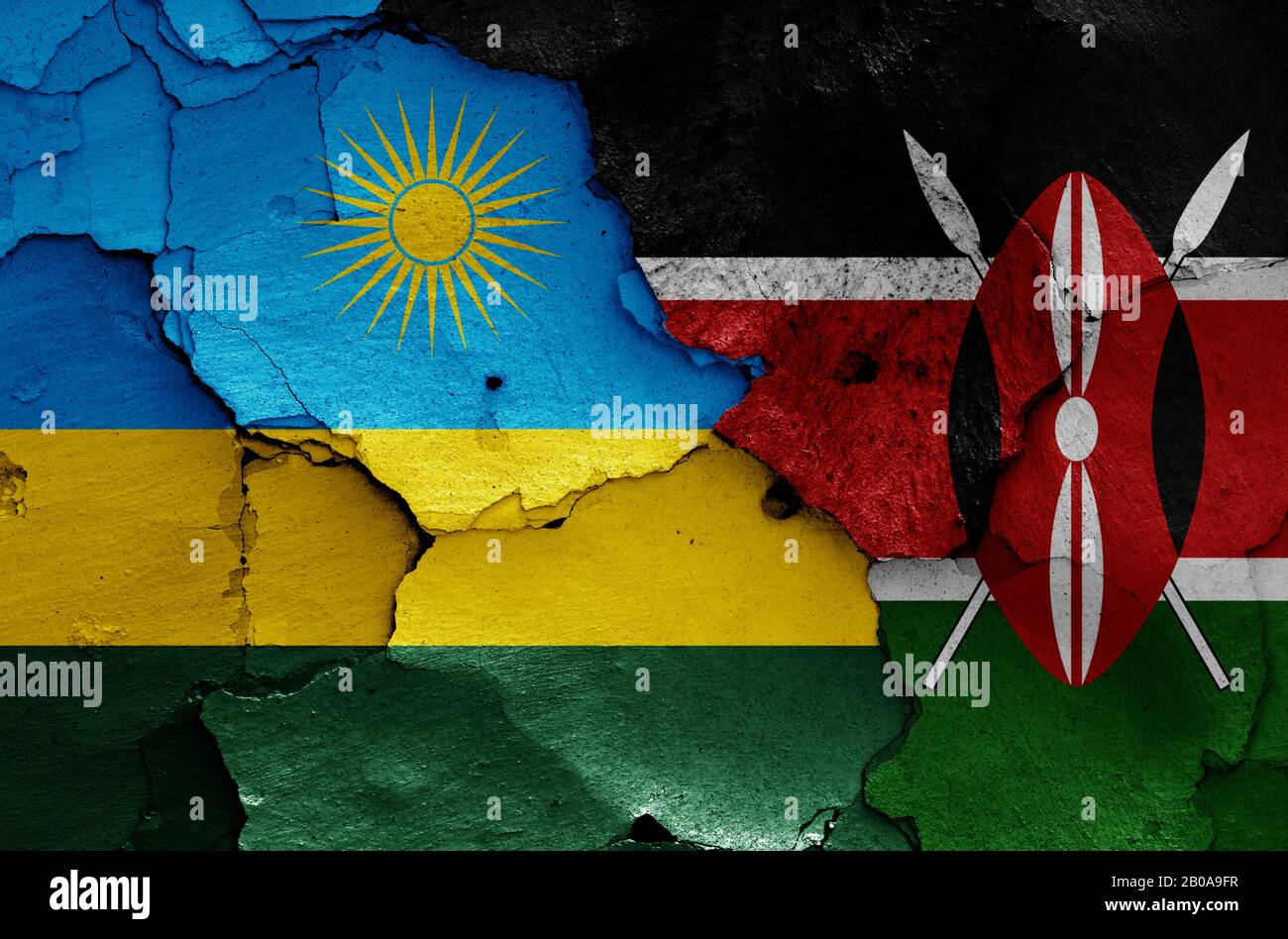 flags of Rwanda and Kenya painted on cracked wall Stock Photo - Alamy