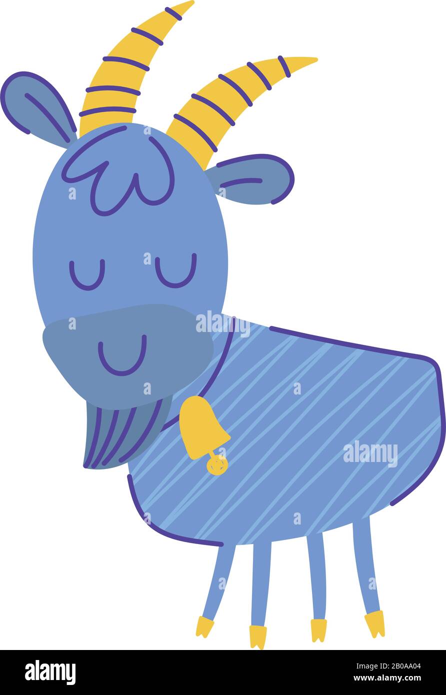 goat with bell animal cartoon doodle color on white background vector ...