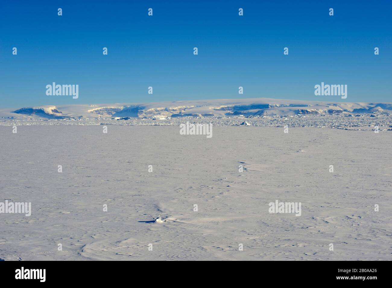 ANTARCTICA, WEDDELL SEA, FAST ICE WITH SNOW HILL ISLAND IN BACKGROUND ...