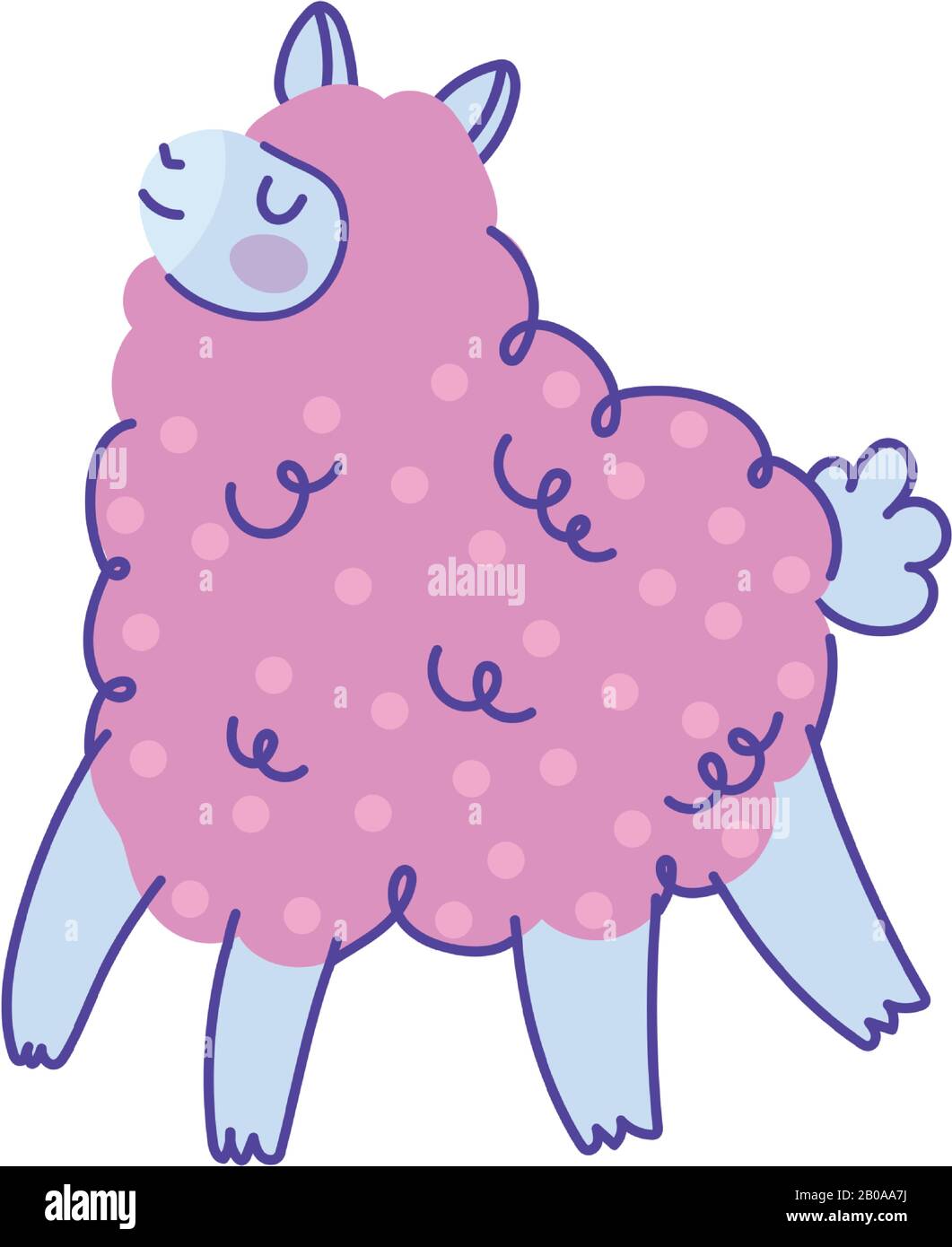 pink sheep animal cartoon doodle color on white background vector ...