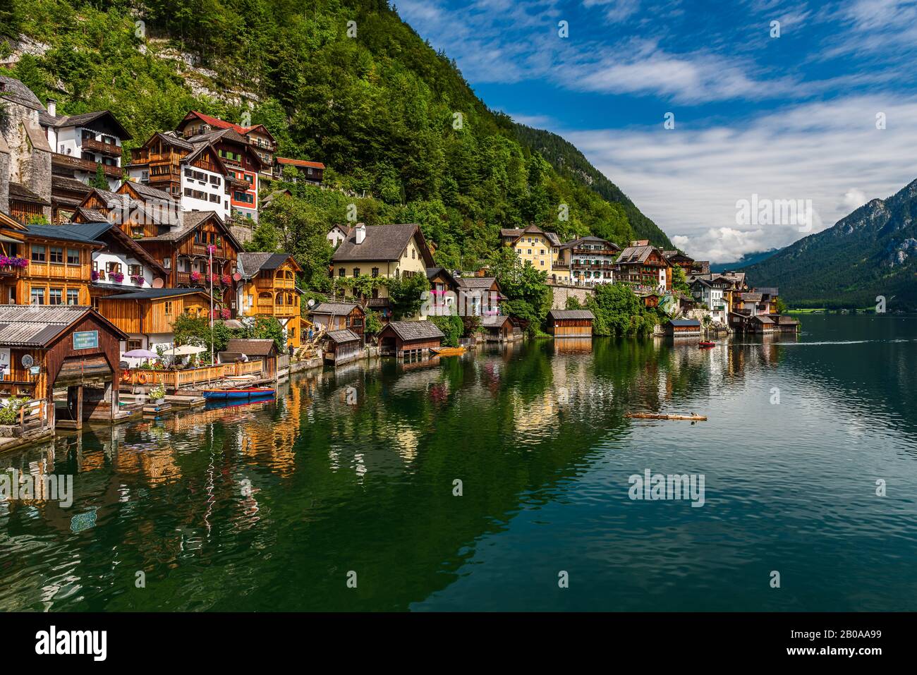 The old town of Hallstatt on the namesake lake, one of the Unesco world ...