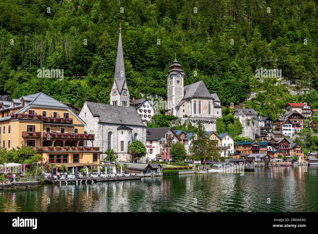 The old town of Hallstatt on the namesake lake, one of the Unesco world ...