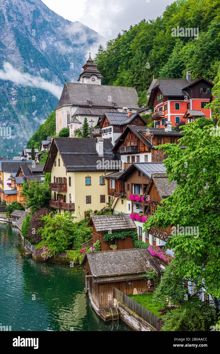 Viewpoint over the ancient village of Hallstatt, one the heritage sites ...