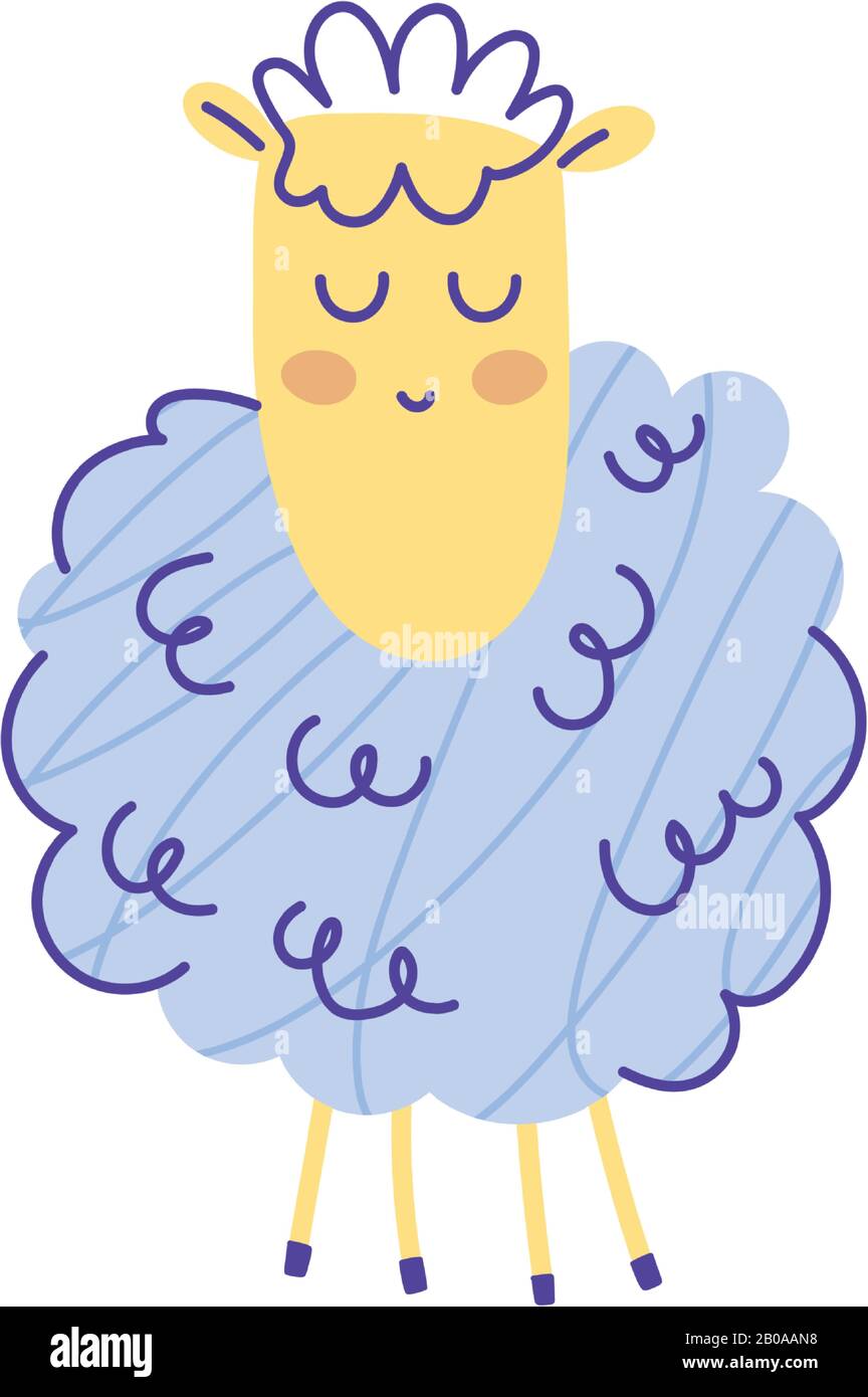 sheep front view animal cartoon doodle color on white background vector ...