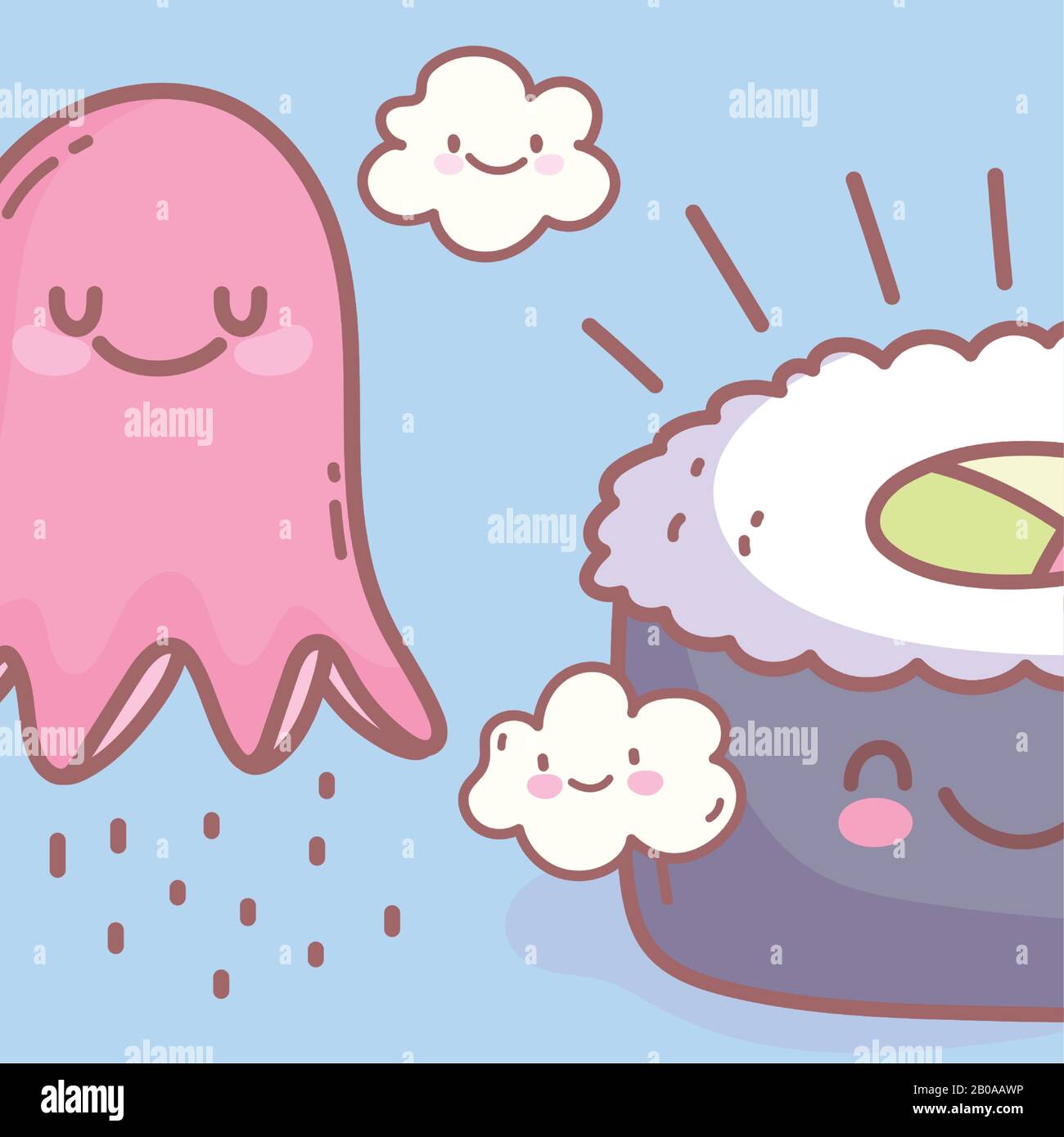 sushi and ocotpus japanese cartoon food cute vector illustration Stock ...