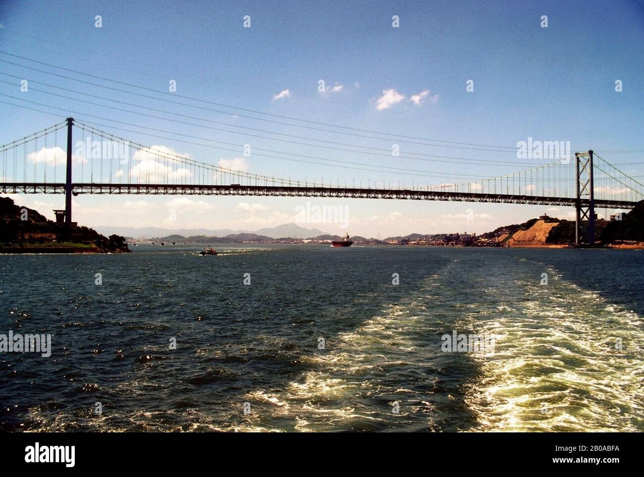 JAPAN, INLAND SEA WITH SHIPPING TRAFFIC, SUSPENSION BRIDGE, AKASHI ...