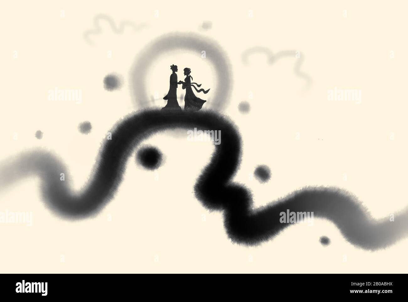 Chinese Valentine's Day ink painting Stock Photo - Alamy