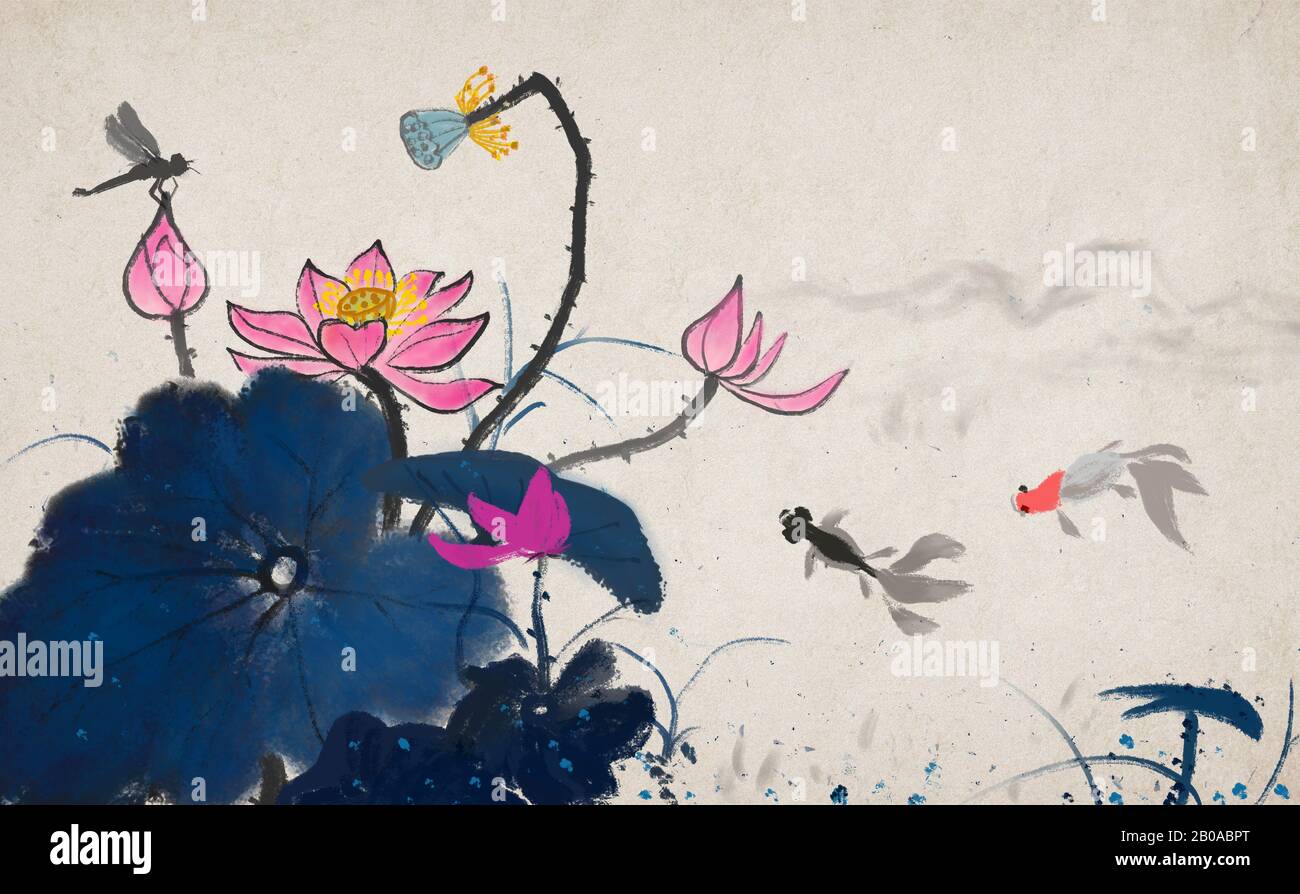 Lotus flower Chinese ink painting Stock Photo - Alamy