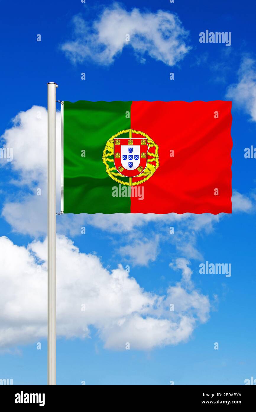 flag of Portugal in front of blue cloudy sky, Portugal Stock Photo - Alamy