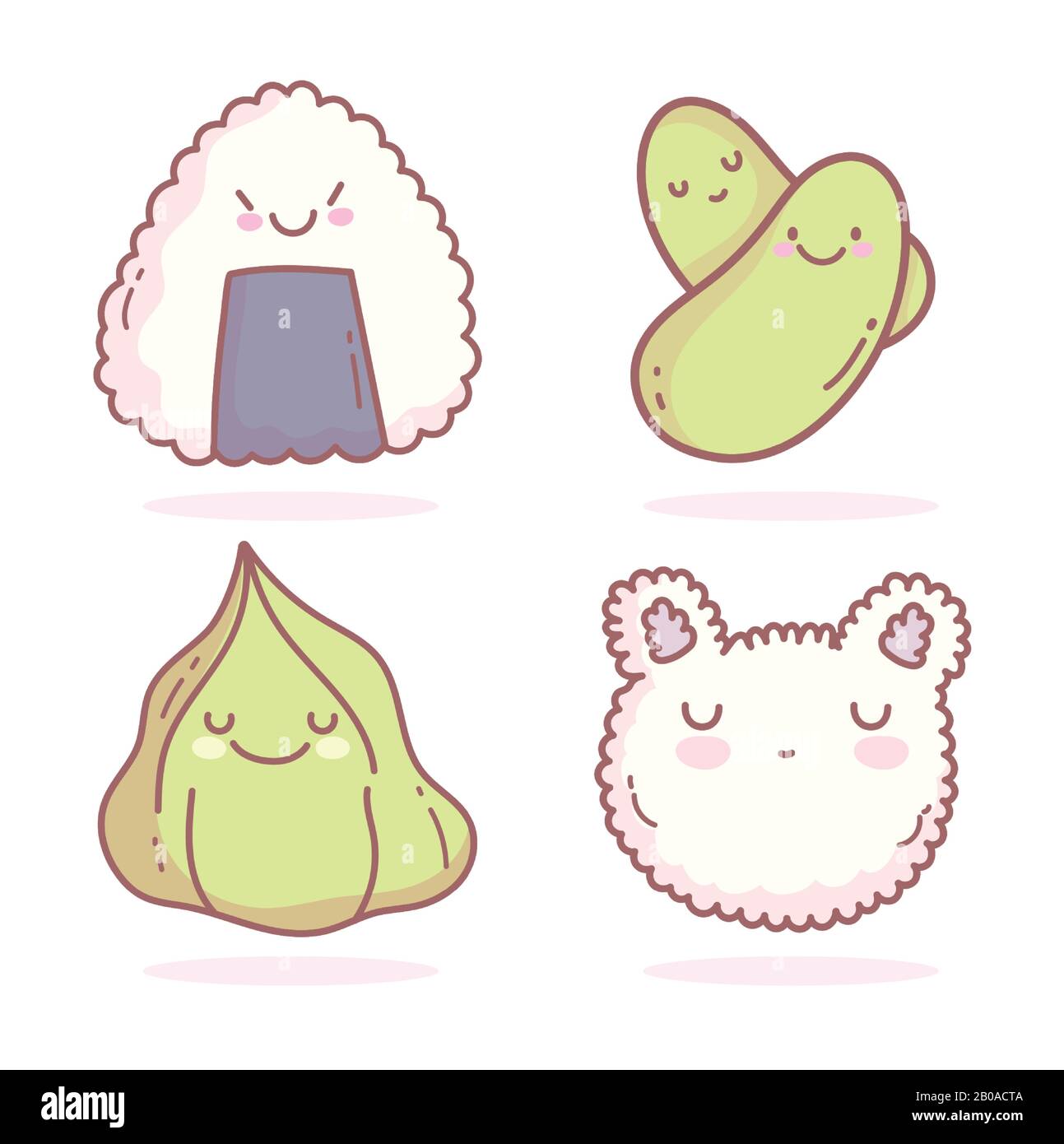 rice shaped cat face wasabi sushi peas cartoon food cute vector ...