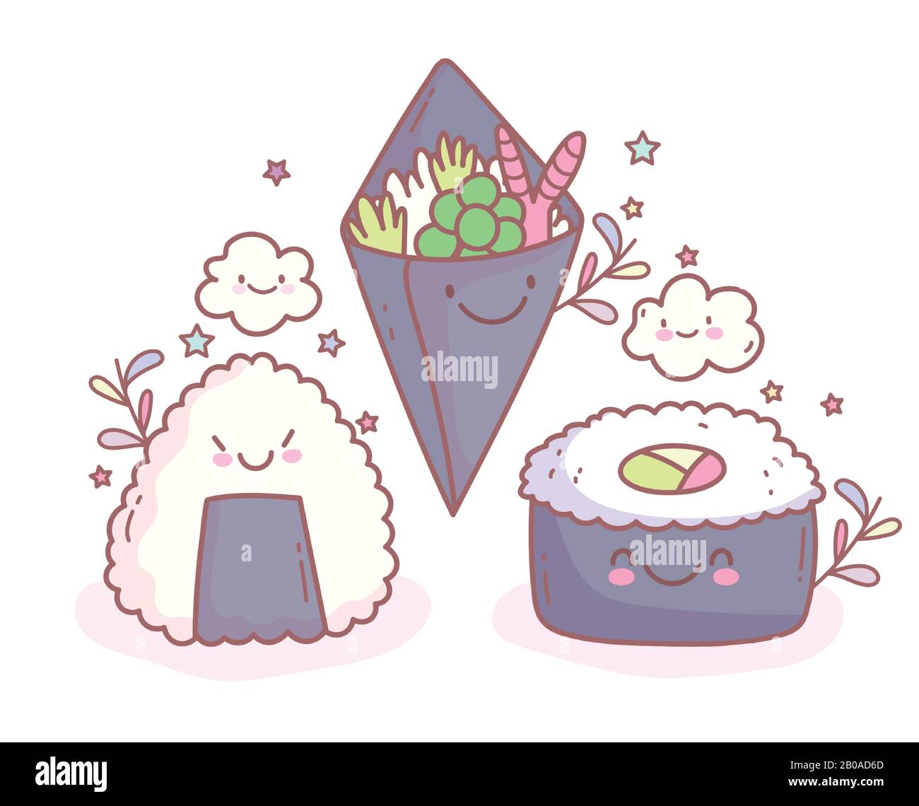 sushi rice and temaki salad cartoon food cute vector illustration Stock ...