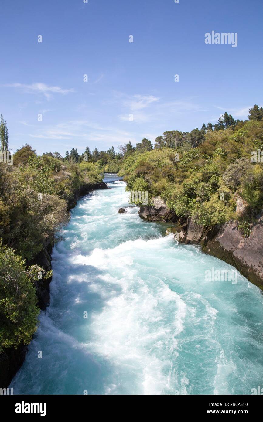 Rapids of clear blue waters in Taupo, New Zealand Stock Photo - Alamy