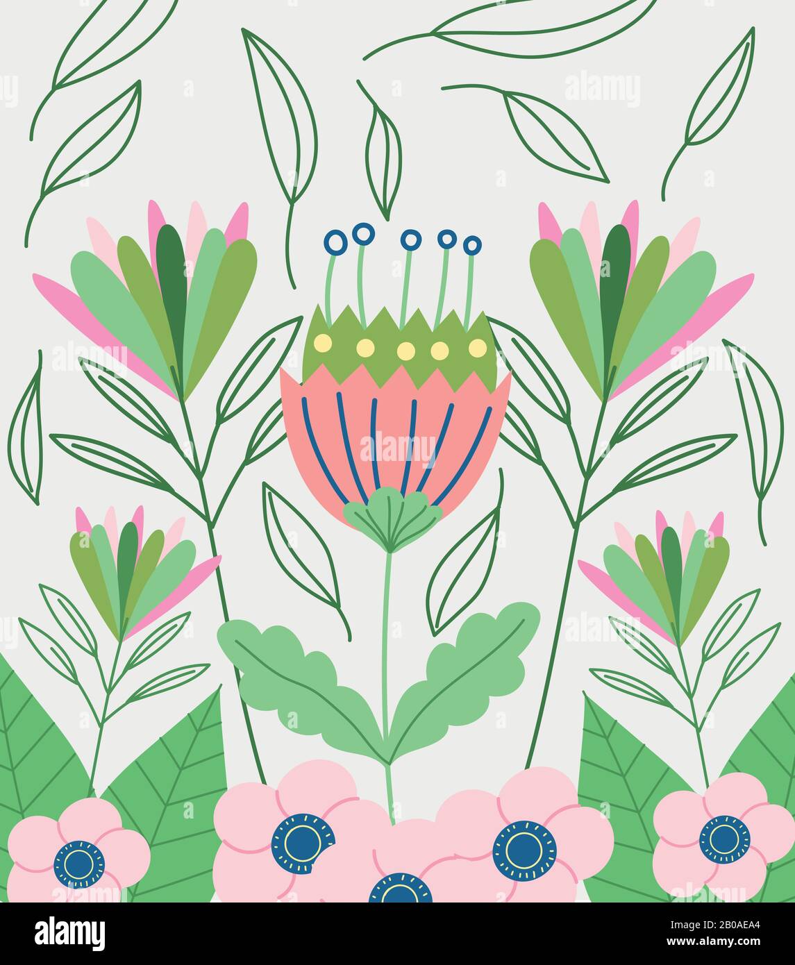 flowers branches leaves herb wild botany decoration vector illustration ...