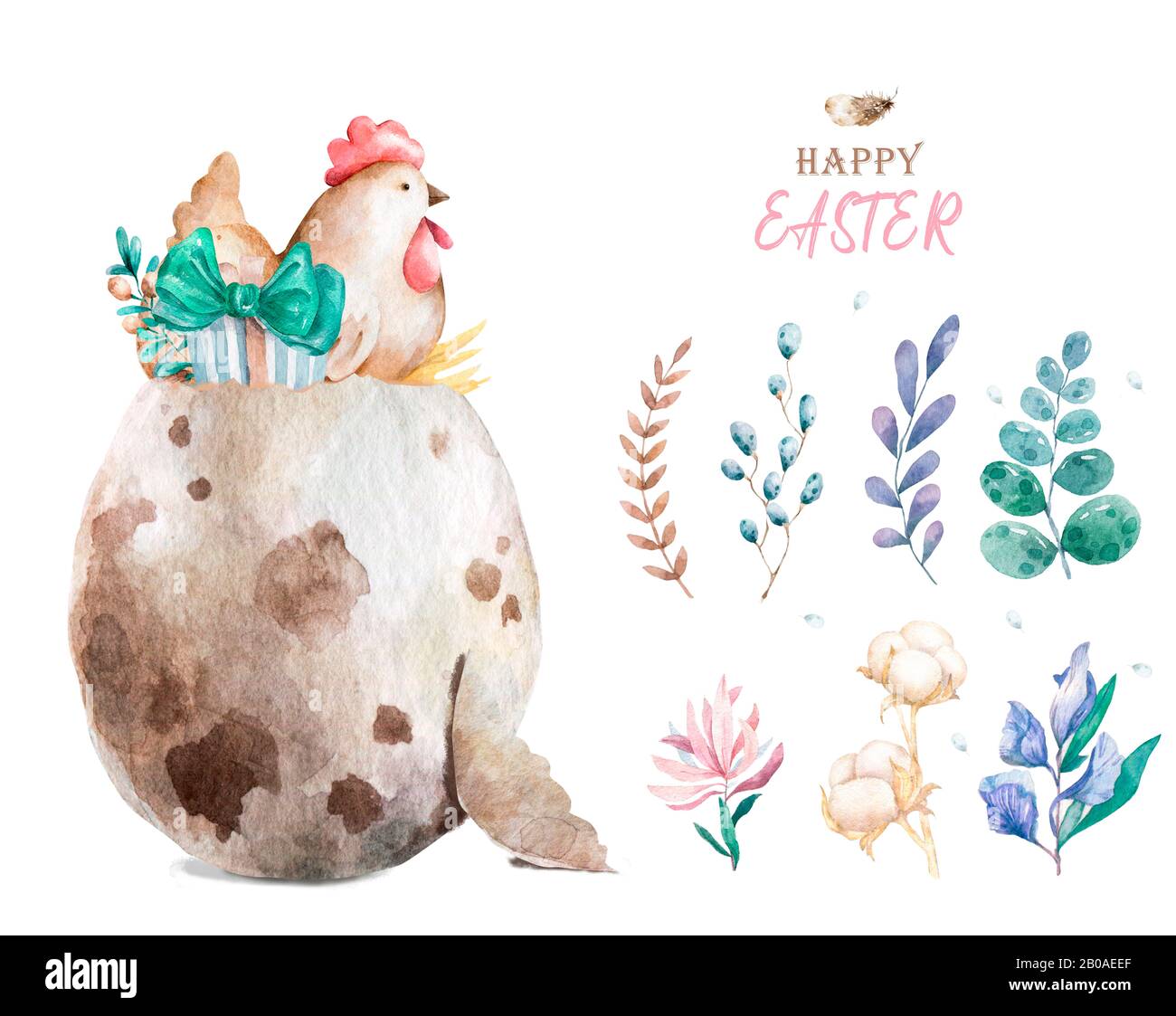Hand drawn watercolor happy easter Watecolor cute chicke on egg with ...