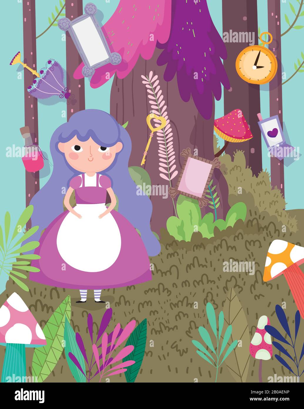 cute girl with female things forest botanical nature, children ...