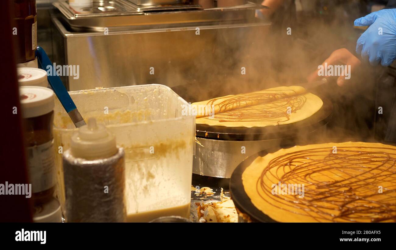 baking crepes at close up view Stock Photo - Alamy