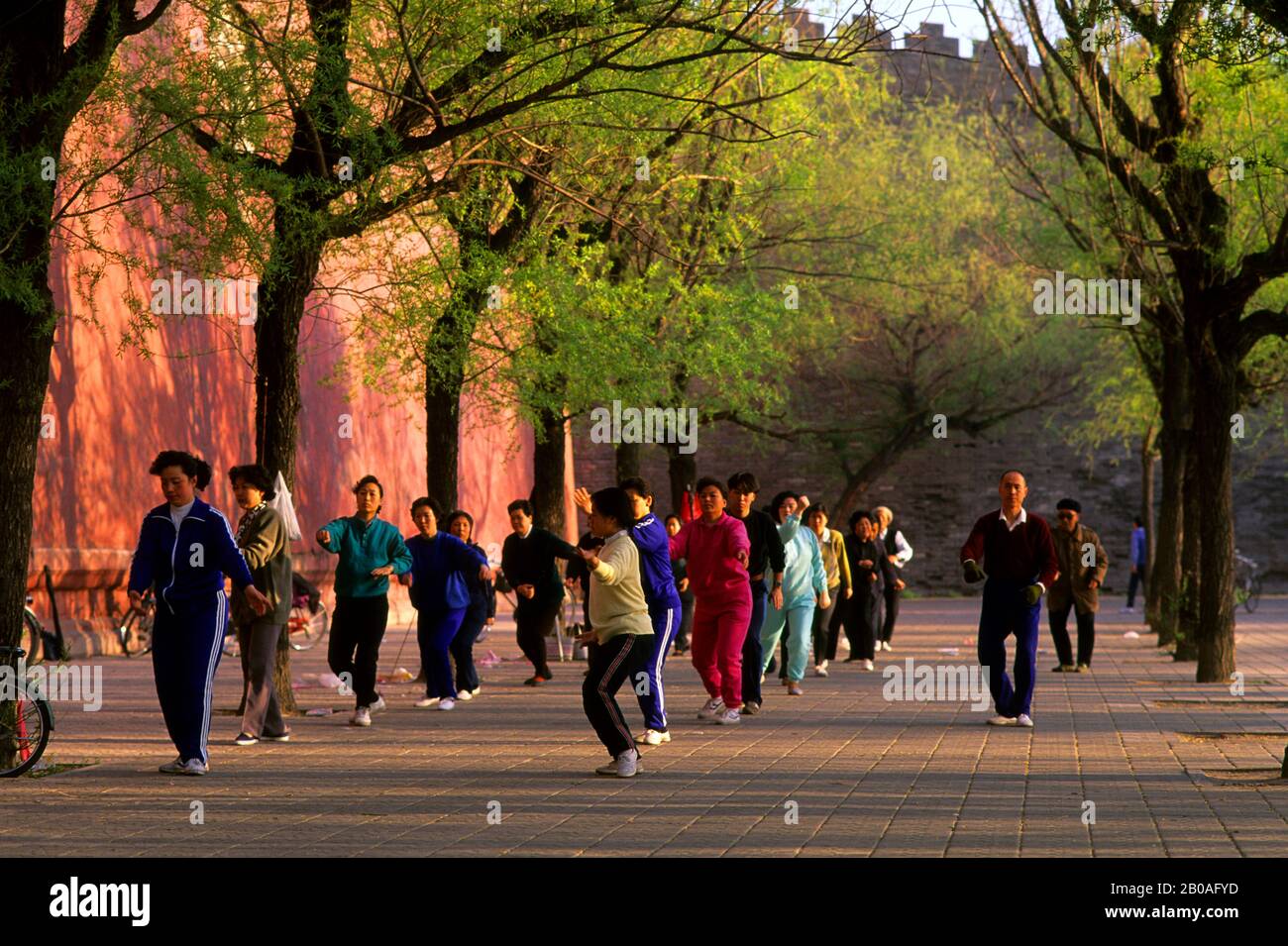 CHINA, BEIJING, PEOPLE DOING TAI CHI AT WALL OF FORBIDDEN CITY Stock ...