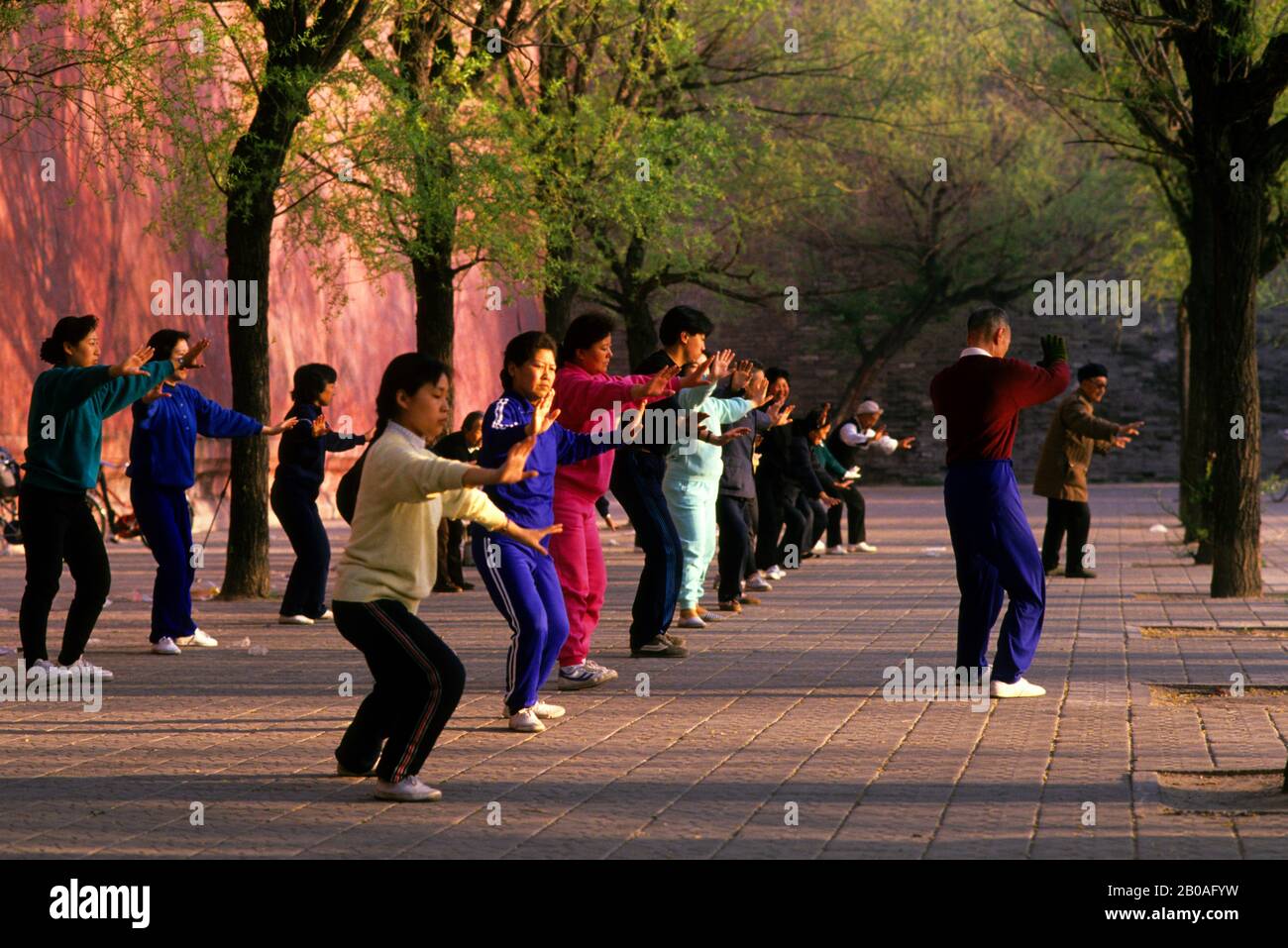 CHINA, BEIJING, PEOPLE DOING TAI CHI AT WALL OF FORBIDDEN CITY Stock ...