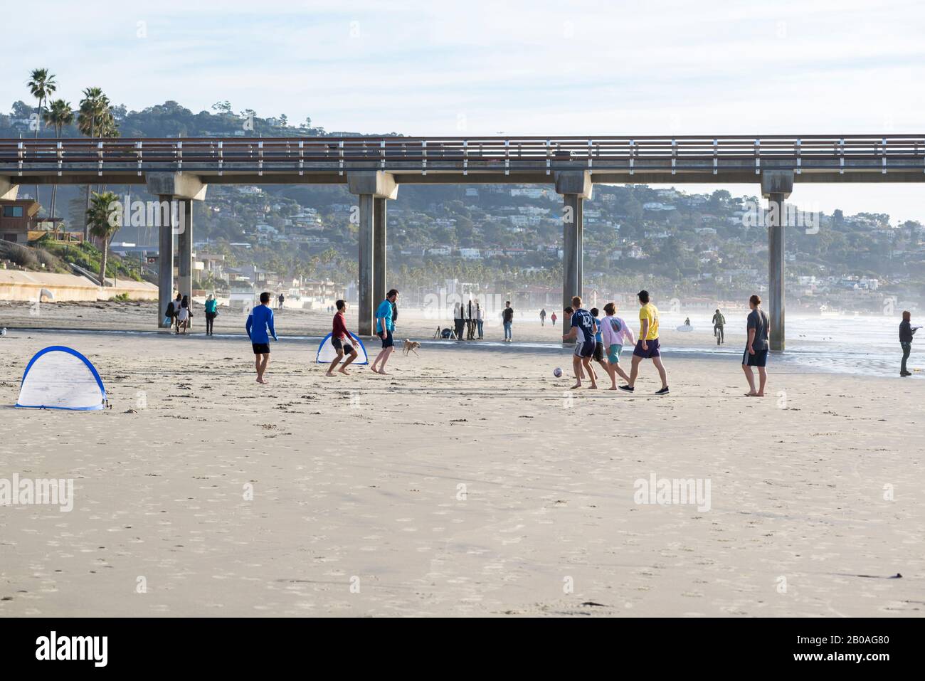 View of Scripps Pier and La Jolla Shores Beach on a winter afternoon ...