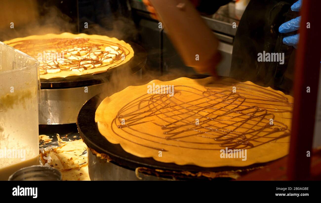French chocolate crepes close-up view Stock Photo - Alamy