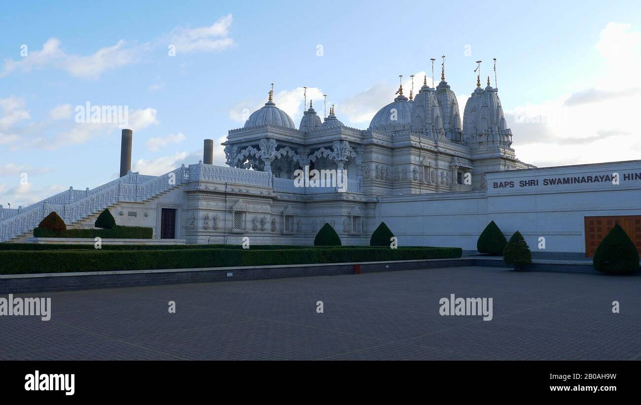 white angle view over Neasden temple in London Brent - LONDON, ENGLAND ...