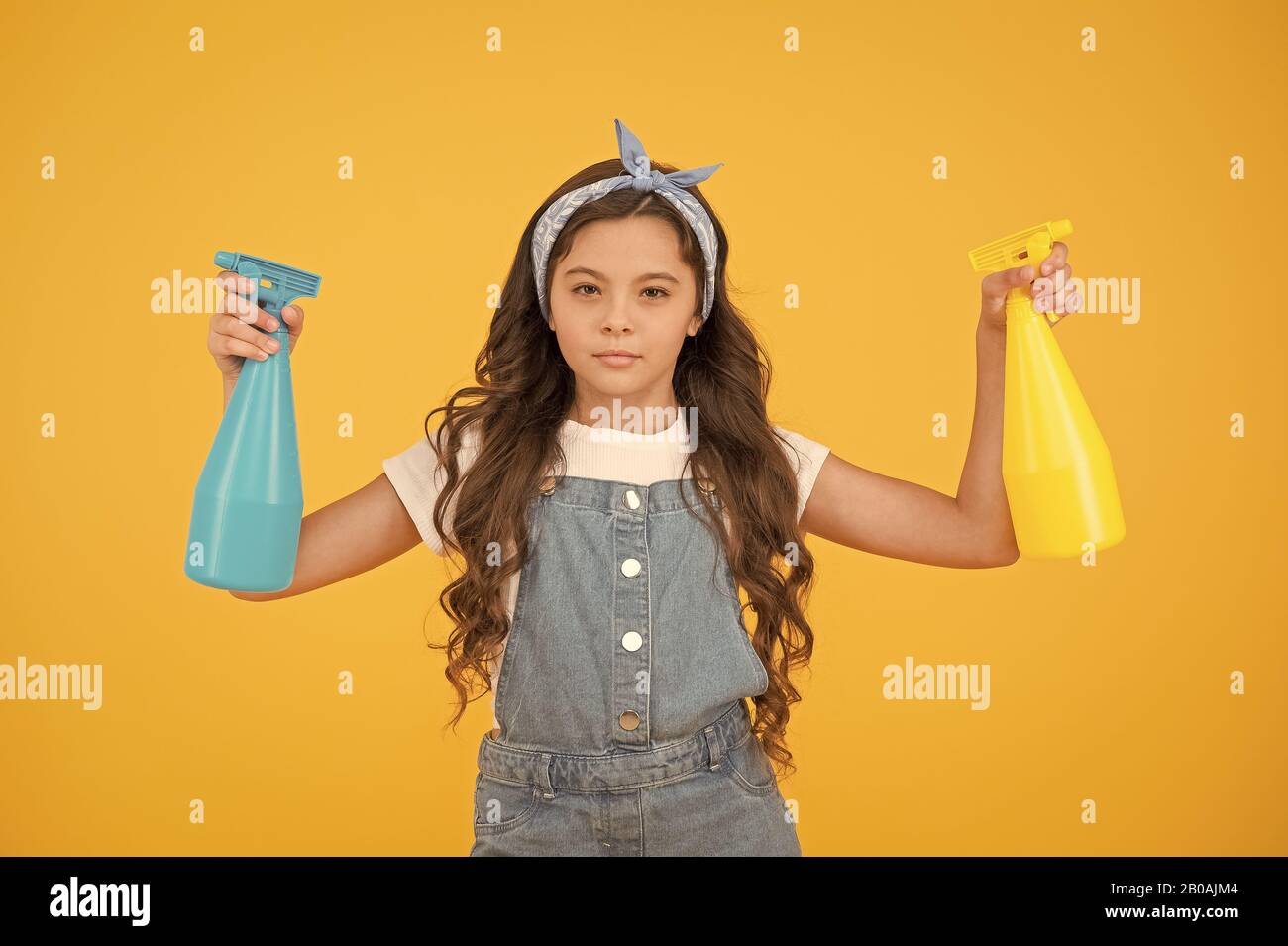 Clean quickly. Easy method. Household duty. Girl cute kid cleaning ...