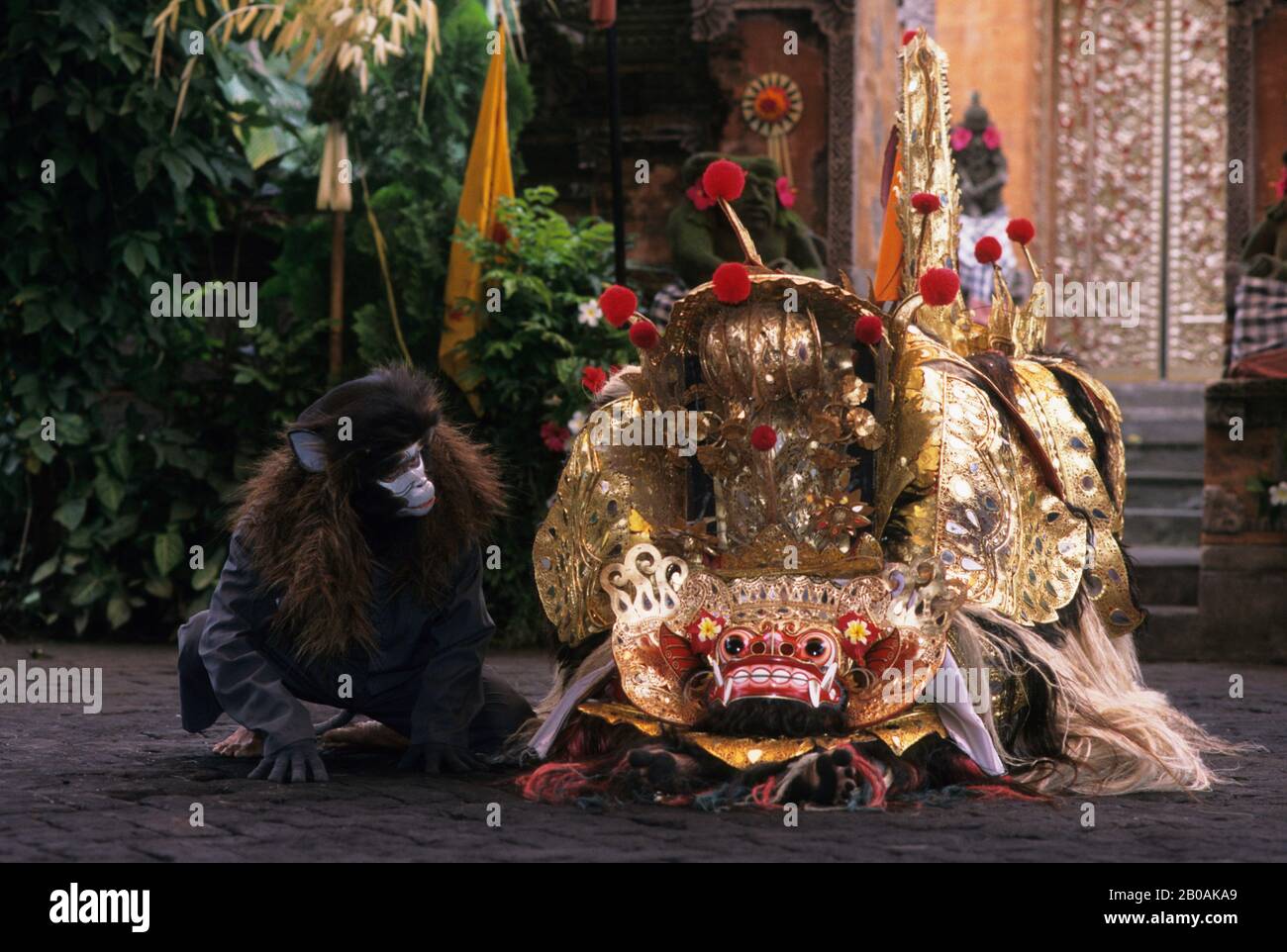 INDONESIA, BALI, BARONG DANCE, BARONG (MYTHOLOGICAL ANIMAL) AND MONKEY ...