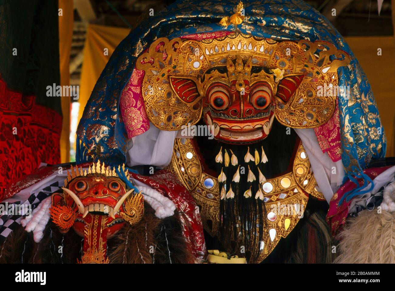 INDONESIA, BALI, SMALL TEMPLE, CEREMONY, BARONG DANCE MASKS Stock Photo ...