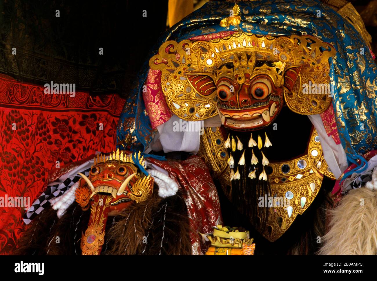 INDONESIA, BALI, SMALL TEMPLE, CEREMONY, BARONG DANCE MASKS Stock Photo ...