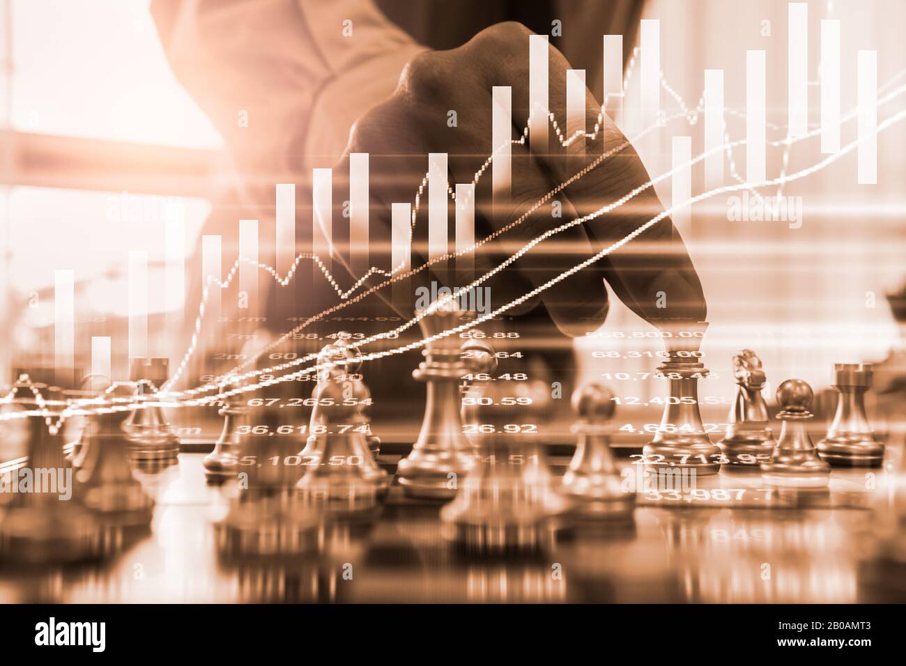 Chess game on chess board on stock market or forex trading graph chart ...