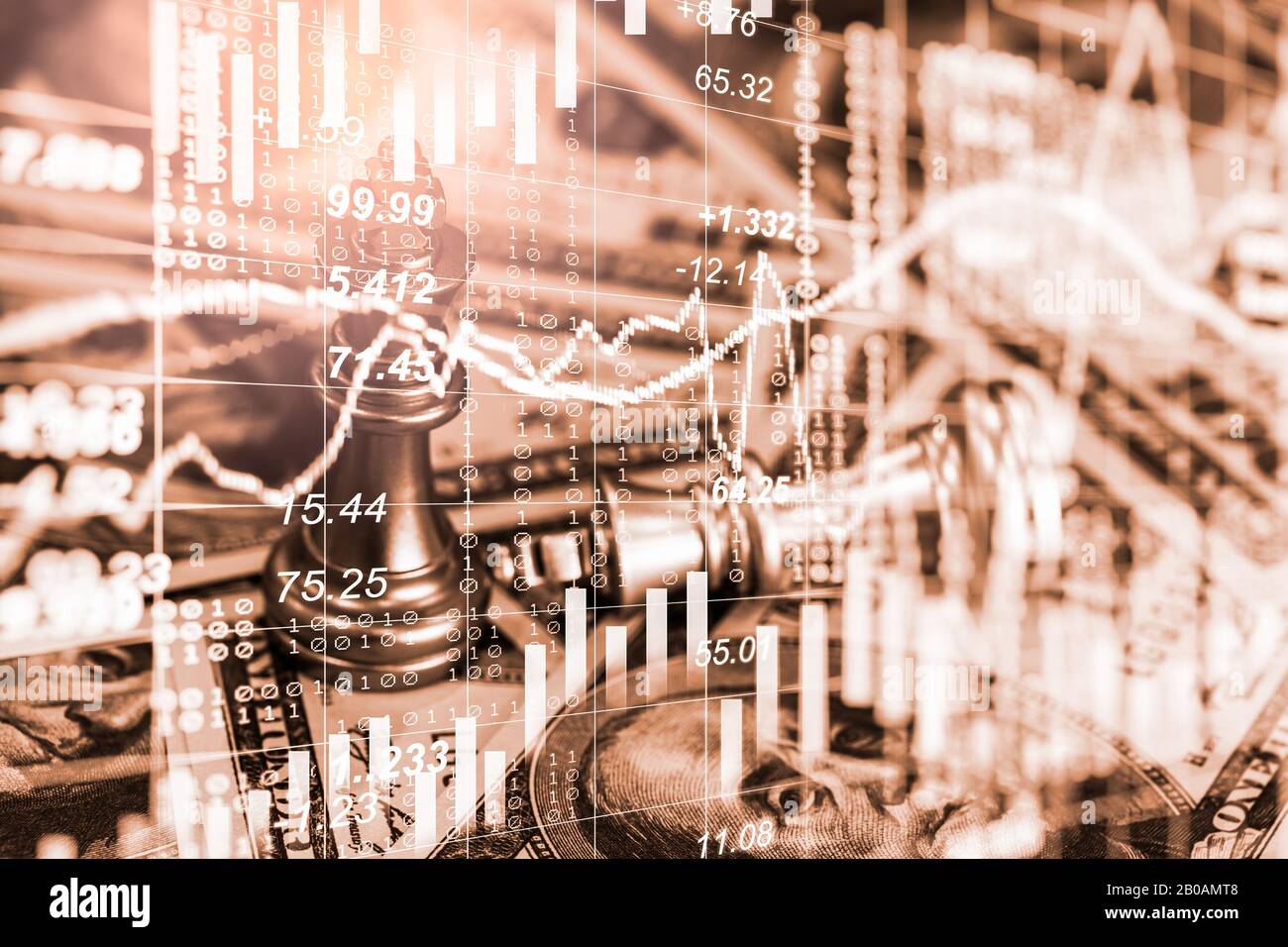 Chess game on chess board on stock market or forex trading graph chart ...