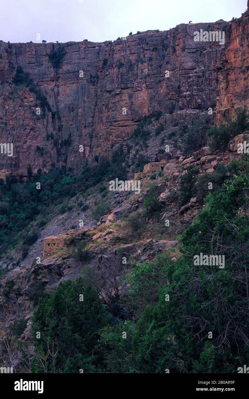 SAUDI ARABIA, NEAR ABHA, HABALA, VIEW OF CLIFFSIDE HOUSES Stock Photo ...