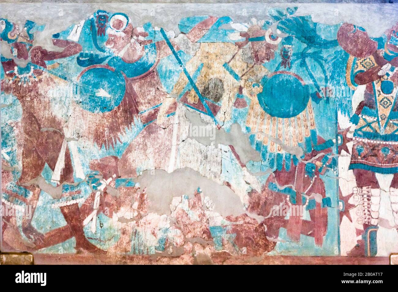 Cacaxtla Battle Mural at left side of main platform, Palace of Cacaxtla ...