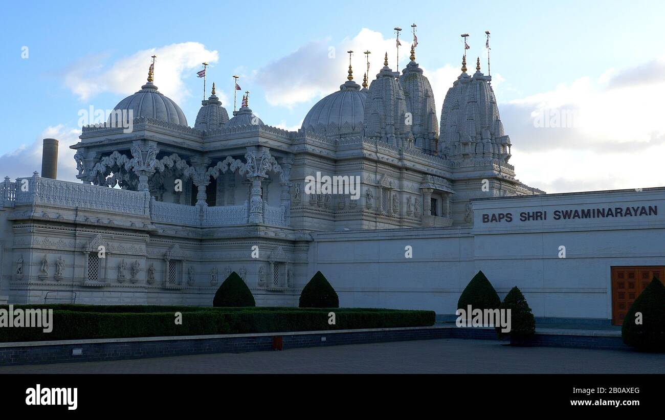 the impressive building of Neasden Temple called BAPS Shri Swaminarayan ...