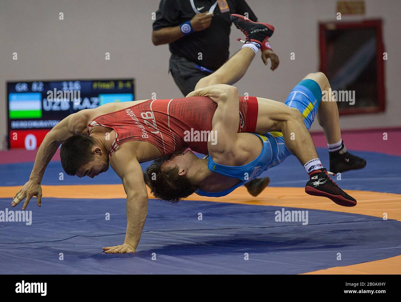 New Delhi, India. 19th Feb, 2020. Jalgasbay Berdimuratov of Uzbekistan ...