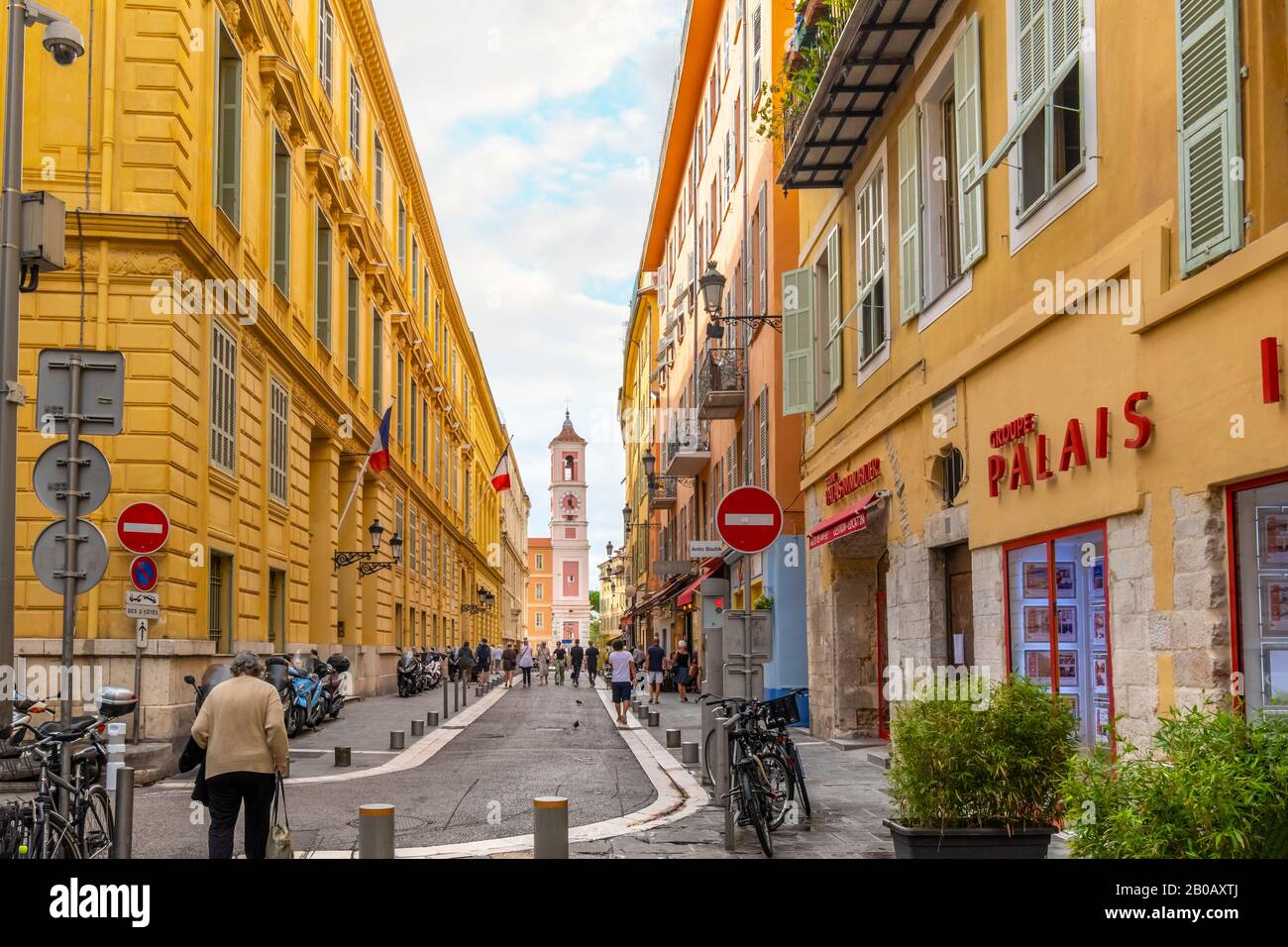 A one way street in the Old Town Vieux Nice section leading to the ...