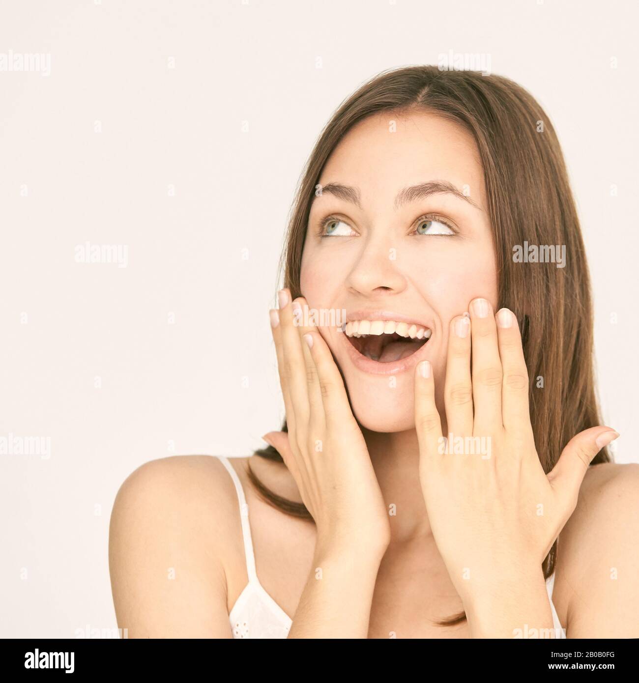 Incredible beauty girl studio portrait. Gorgeous happy energy female ...