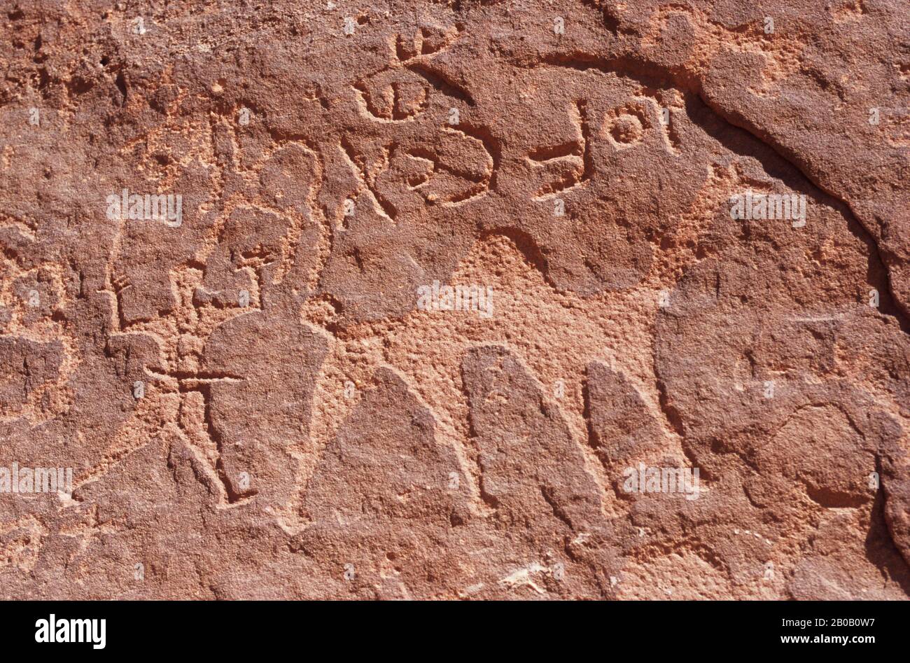 JORDAN, WADI RUM, ROCK INSCRIPTIONS Stock Photo - Alamy