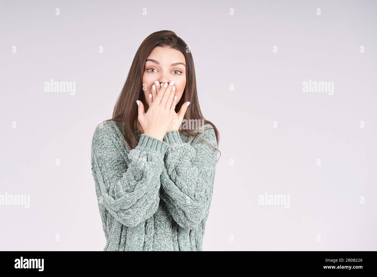 Surprise girl emotion. Amazed people look. Shock scream. Horror sad ...