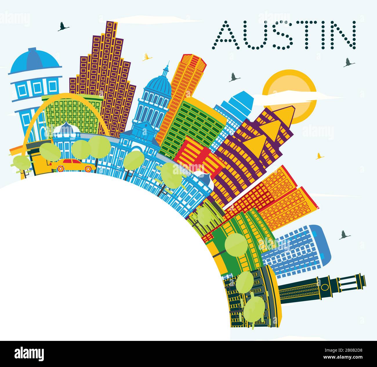 Austin Texas City Skyline with Color Buildings, Blue Sky and Copy Space ...